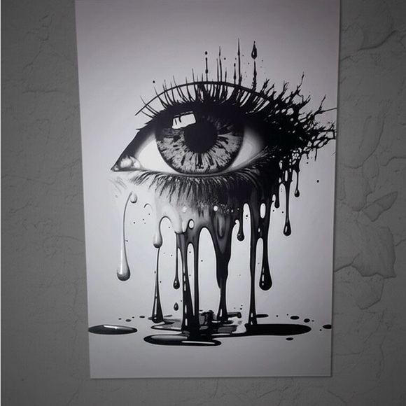 Art | Crying Eye Art Print Black And White Dripping Ink Style Wall ...